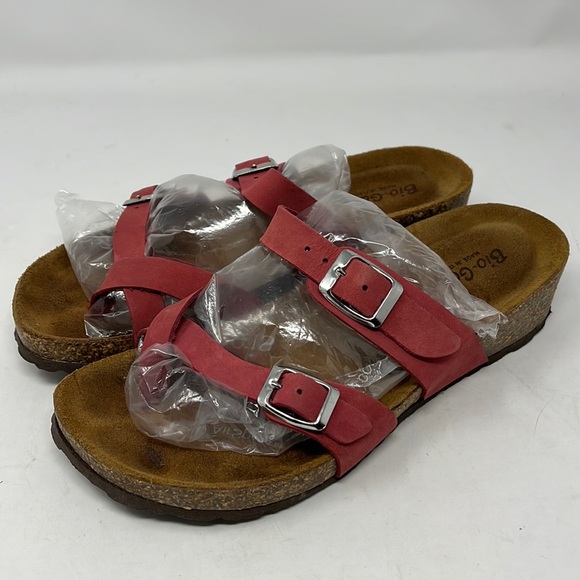 Bio Gold | Shoes | Bio Gold Red Leather Buckle Sandal Slip On Made In ...